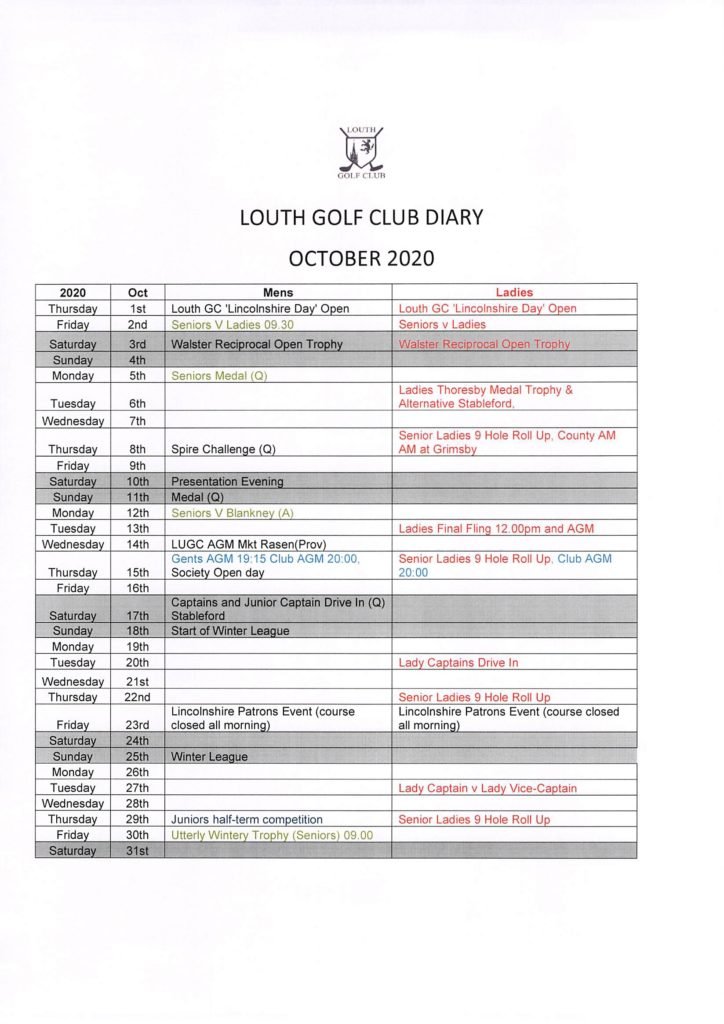 Diary - Louth Golf Club
